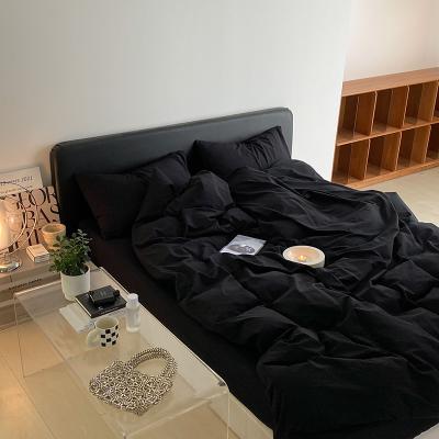 Cina 1.2m 4 piedi biancheria da letto King-Size Set in cotone nero massiccio lavato con tende corrispondenti in vendita