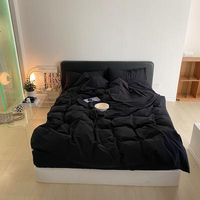 Cina 1.2m 4 piedi biancheria da letto King-Size Set in cotone nero massiccio lavato con tende corrispondenti in vendita