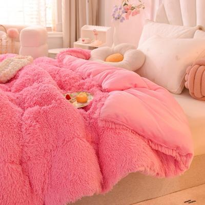 Cina Super Soft Plush Quilt con velluto artificiale e 100% di poliestere riempendo biancheria da letto rosa in vendita