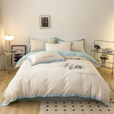 Cina 2023 Stile Grado A 100% cotone 4pcs Set di biancheria da letto con processo di abbinamento ad angolo ricamato in vendita
