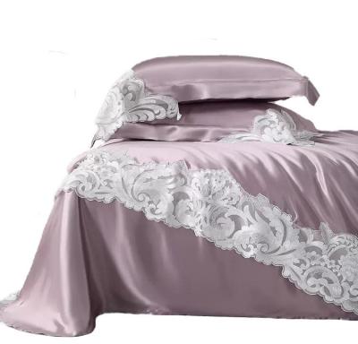 Cina 100% seta di mirtillo 19 mm Set copertura copriletto con pizzo High End tipo biancheria da letto di nozze in vendita