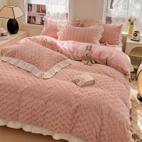 China 2023 Hot Lace Rose Rabbit Plush Four-Piece Set Comforter Set with Solid Pattern Type for sale