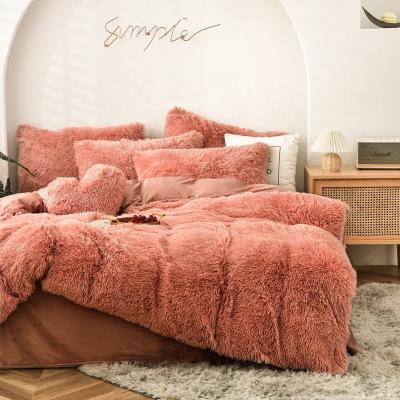 Cina Set di biancheria da letto rosa artigianale con velluto artificiale super morbido e copertura pelosa in vendita