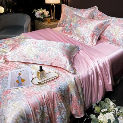 China Diagonale druk Mulberry Silk Fitted Sheet Set voor 100% zijde beddengoed op de markt Te koop