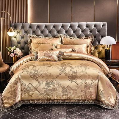 China Luxe Europese stijl Satin Jacquard kant Modal vezel Vier stukken beddengoed Set Sheet Set Te koop