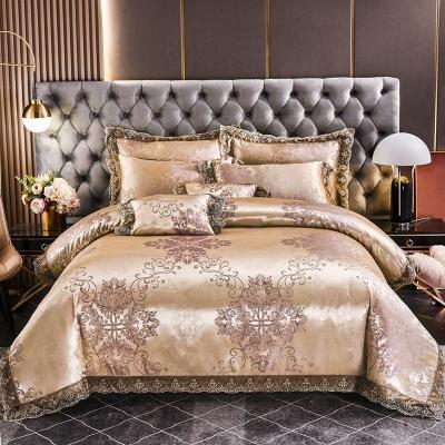 China Luxe Europese stijl Satin Jacquard kant Modal vezel Vier stukken beddengoed Set Sheet Set Te koop