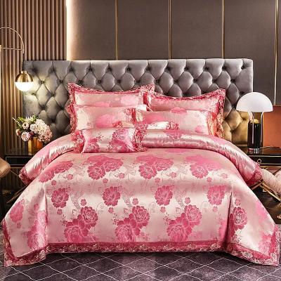 China Luxe Europese stijl Satin Jacquard kant Modal vezel Vier stukken beddengoed Set Sheet Set Te koop