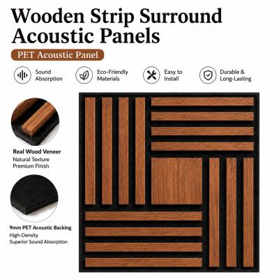 China Wood Slat PET Acoustic Wall Panel 9mm Felt Backing Real Wood Veneer Decorative Art Design Wholesale for sale