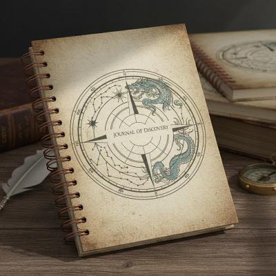 China 80 Gsm Paper Weight Spiral Hardcover Notebook Vintage Style Feature Custom Cover Art Personalization Option Durable Spiral Binding and Paper for sale