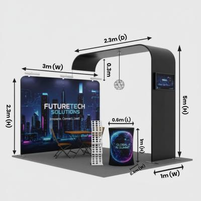 China Trade Shows Booth Package with Fabric Wall Arch System Counter and TV Display for sale