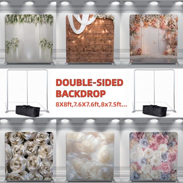 Quality Tension Fabric Backdrop Photo Booth 8x8ft Two Stands Three Replacement Covers for sale