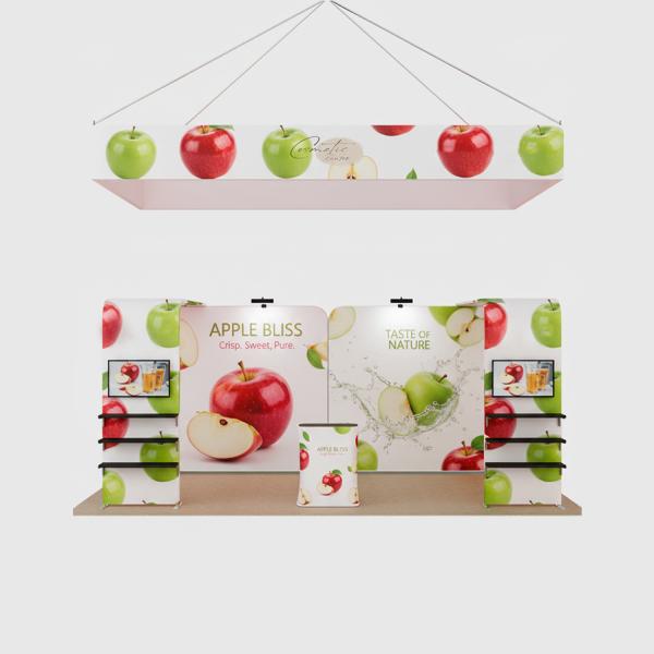Quality 6x3m Tension Fabric Backwall Counter Combo CMYK Exhibit Booth Displays for sale