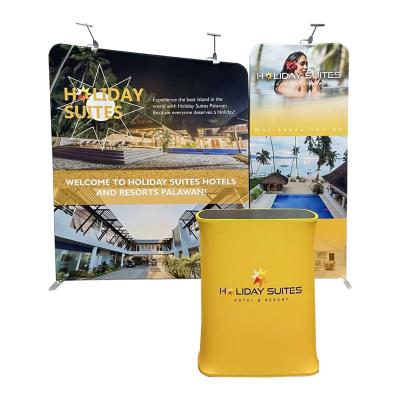 China Custom Portable Trade Show Booth Display 10x10FT Heavy Duty Aluminum  Tension Fabric Backdrop with LED Lighting and Engagement Features for sale