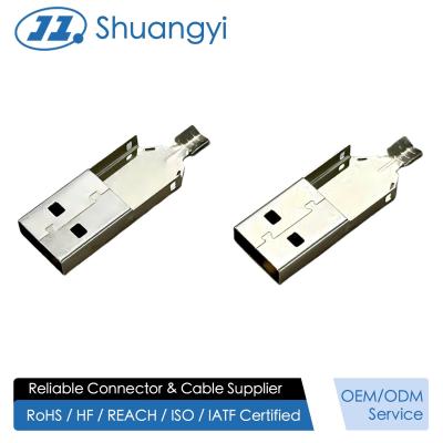 China USB 2.0 AM Three-Piece Back Cover Connector | Electrical Signal Wire Cable Terminal Connector | Tin Plated Power Transmission Male Plug for sale