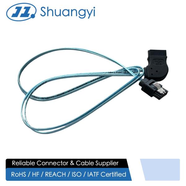 Quality Right Angle to Straight SATA 7Pin Data Cable Connector – Shielded Serial ATA Wire for HDD / SSD / Server Transmission for sale