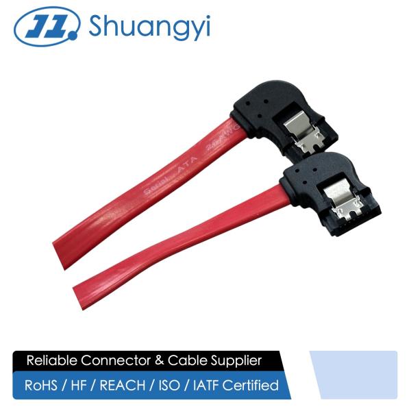 Quality Right Angle SATA 7Pin Data Cable Connector – Red Flat Wire for HDD / SSD / Server Signal Transmission for sale