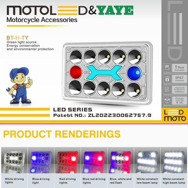 Quality 4x6 inch Cg125 125cc Red Blue Motorcycle Led Light Headlights with Plastic for sale