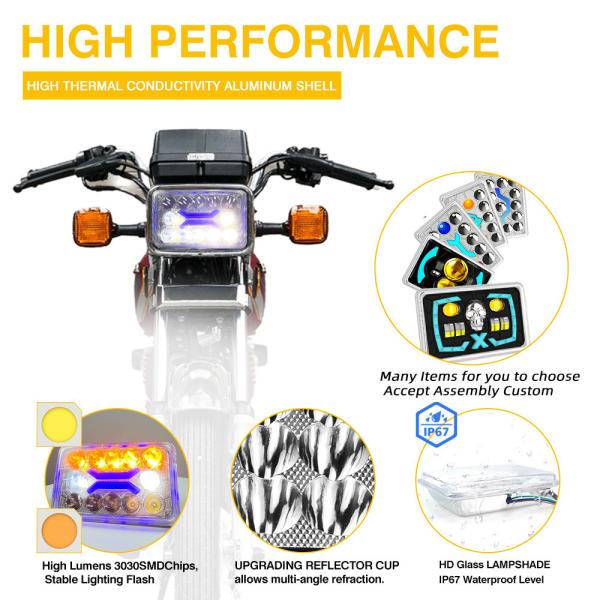 Quality DC12V Cg125 125cc Dual Color White Amber Glass Lampshade LED Headlights 4x6 inch for sale