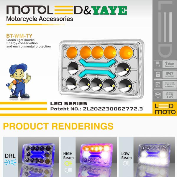 Quality DC12V Cg125 125cc Dual Color White Amber Glass Lampshade LED Headlights 4x6 inch for sale