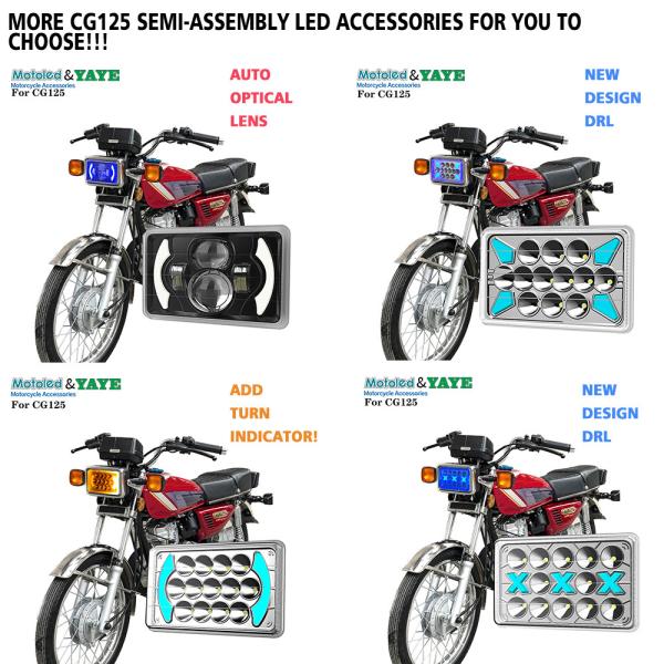 Quality YAYE CG125 DC12V Semi-assembly Red DRL White Hi/Lo Beam Motorcycle LED Headlight for sale