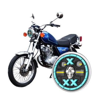 China YAYE 5.75 Inch GN125 LED Accessory Red Skull Motorcycle High Low Beam DRL Headlight with Optical Lens for sale
