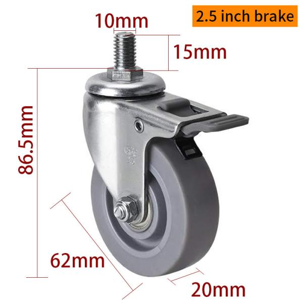 Quality EDL Mini Caster Wheels 2.5inch 35kg Threaded TPE by Swivel and Brake type for sale