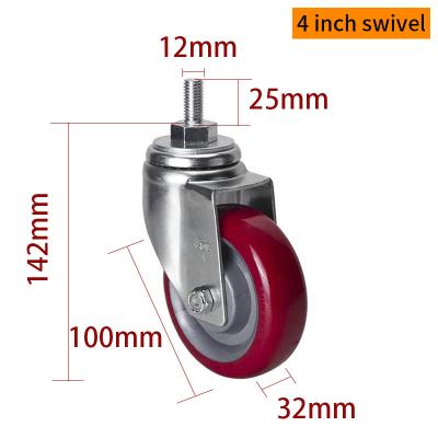 China EDL Medium Duty 4inch 150kg Red TPU Threaded Caster by Swivel and Brake type for sale
