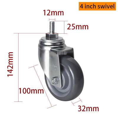 China Medium Duty Industrial Castors 4 Inch 150kg Threaded TPU Caster 504S-76 for sale