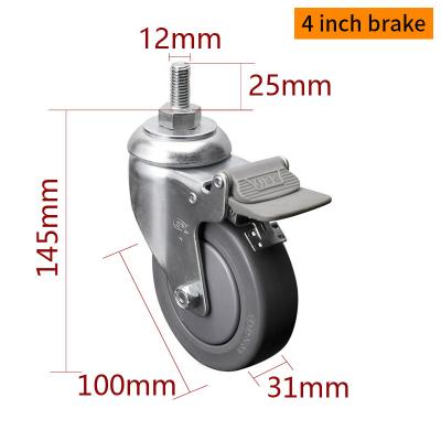China Medium Duty Zinc Coating Industrial Caster Wheels 4 Inch 110kg Threaded TPE Caster for sale