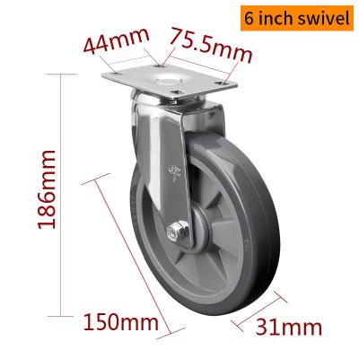 Cina EDL Industrial Plate Swivel Casters 150 mm 6 pollici 130 kg carico rivestimento in cromo in vendita