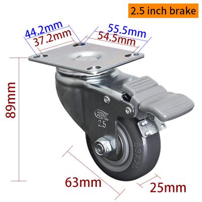 China EDL Light Duty 2,5 inch 80kg Plate TPU Caster volgens stijf, draaiend en remtype Te koop