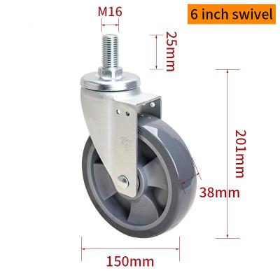 China Medium Duty TPU Caster 6 Inch 250kg Load Threaded Castor Wheels for sale
