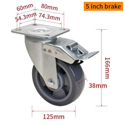 China EDL‌ Medium Duty 5inch Caster TPU Plate by Rigid , Swivel and Brake Type 250kg for sale