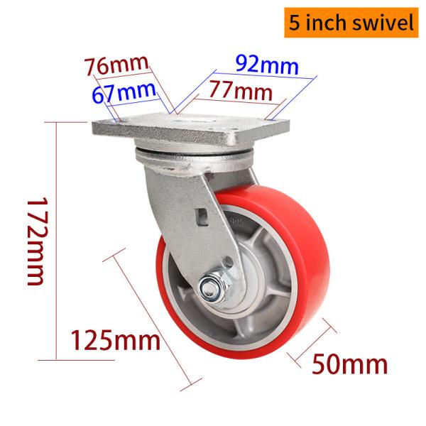 Quality 125mm 5 Caster Wheels Heavy Duty 700kg Load Plate Mount Rigid Castor Wheel for sale