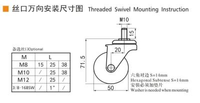 Cina TPU Tread Mini Caster Wheels 2 Inch 40kg 50mm Rivoltibile in vendita