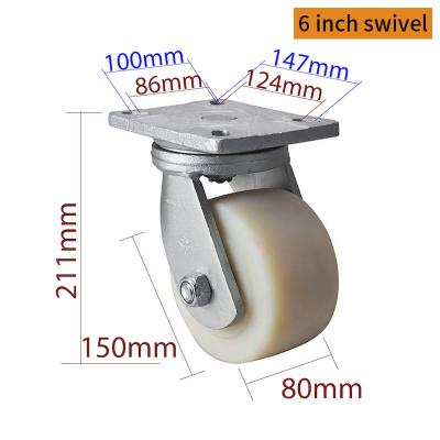 Cina Grandi ruote a rotaia pesante 6 pollici 150 mm piastra MC Caster da rotaia rigida / tipo freno 936-26 in vendita