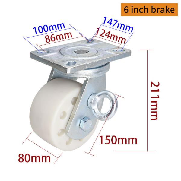 Quality Large Heavy Duty Caster Wheels 6 Inch 150mm Plate MC Caster By Rigid Swivel / for sale