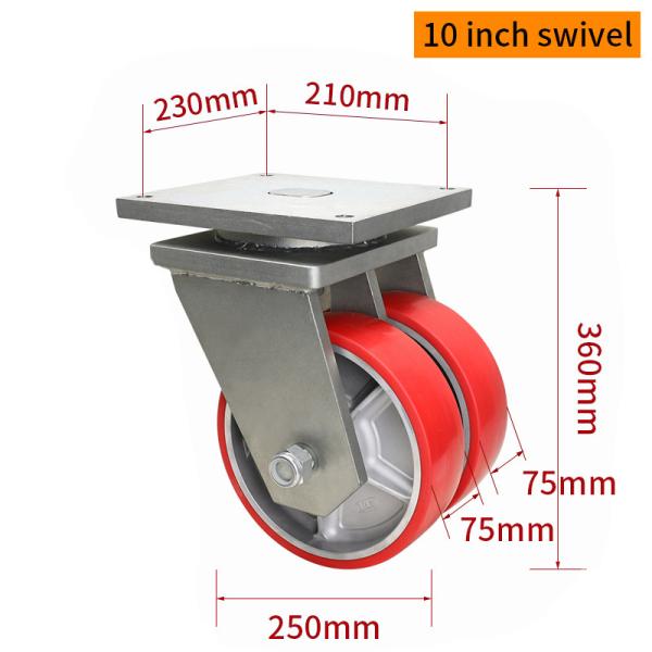 Quality EDL 10 Inch 3000kg Ultra Heavy Duty Dual Wheel Caster Plate Rigid Swivel Type for sale