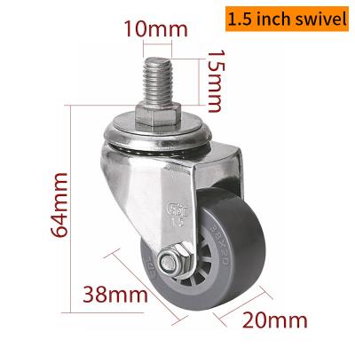 China EDL 1.5'' Smooth Stainless Steel Casters Threaded Swivel/Brake with TPU Wheels S2615S-73 Load 35kg for sale