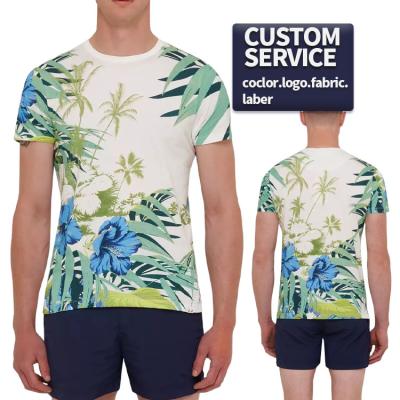 China 61.Tropical Floral Print Men's Breathable T-Shirt for sale