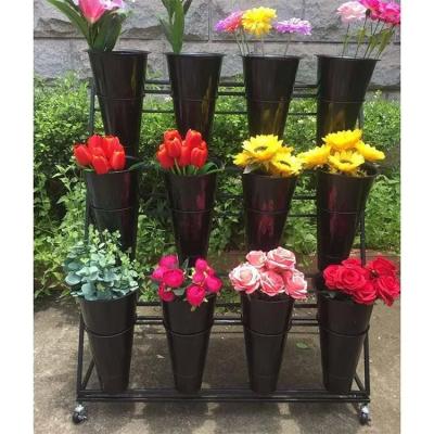 China Fábrica de cores personalizadas tamanho Florista Prateleira Balde de Flores Display Stand Display Rack Flores à venda