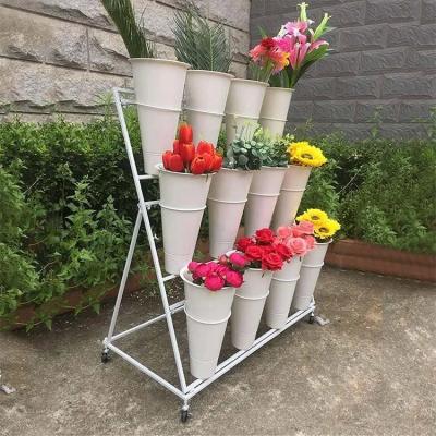 China Fábrica de cores personalizadas tamanho Florista Prateleira Balde de Flores Display Stand Display Rack Flores à venda
