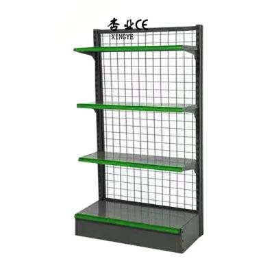 China Grid Mesh Back Gondola Shelving Heavy Duty Supermarket Rack Single Sided for sale
