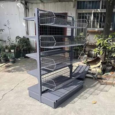 China Grid Mesh Back Gondola Shelving Heavy Duty Supermarket Rack Single Sided for sale
