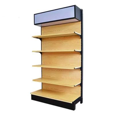 Cina Fabbrica colore personalizzato taglia logo colore di grano legno supermercato scaffale negozio scaffale ripiani con scatola di luce in vendita