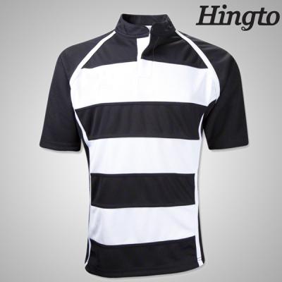 China OEM Short Sleeve Mens plain striped Rugby Shirts in Black and White for sale