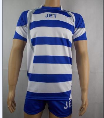 China Mens Blue And White Rugby Shirt  Rugby Training Wear 100% Polyester Fabric for sale