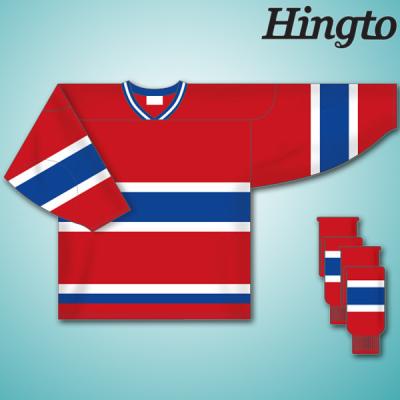 China Custom Team Ice Hockey Jerseys Embroidered Hockey Shirts , Red / Yellow / White for sale