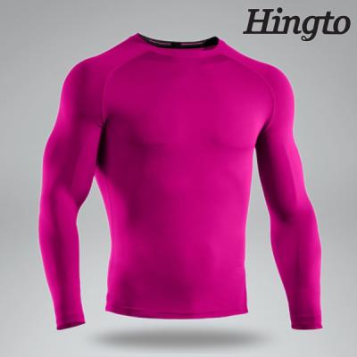 China Rose , Red Elastan Long Sleeve Compression Wear Tops for Mens for sale