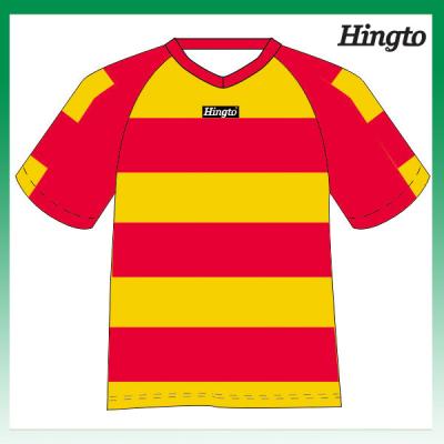 China Red and Yellow Striped Soccer Jerseys Youth Football Team Uniforms for sale